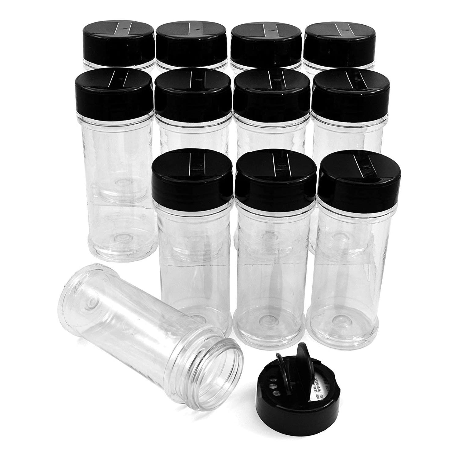 Plastic Spice Jars Bottles Containers 12 PACK – 5.5 Oz with Black Cap ...
